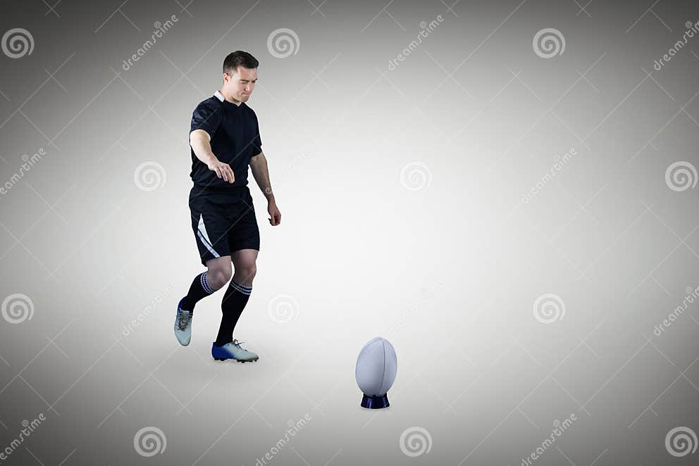 Composite Image of Rugby Player Doing a Drop Kick Stock Image - Image ...