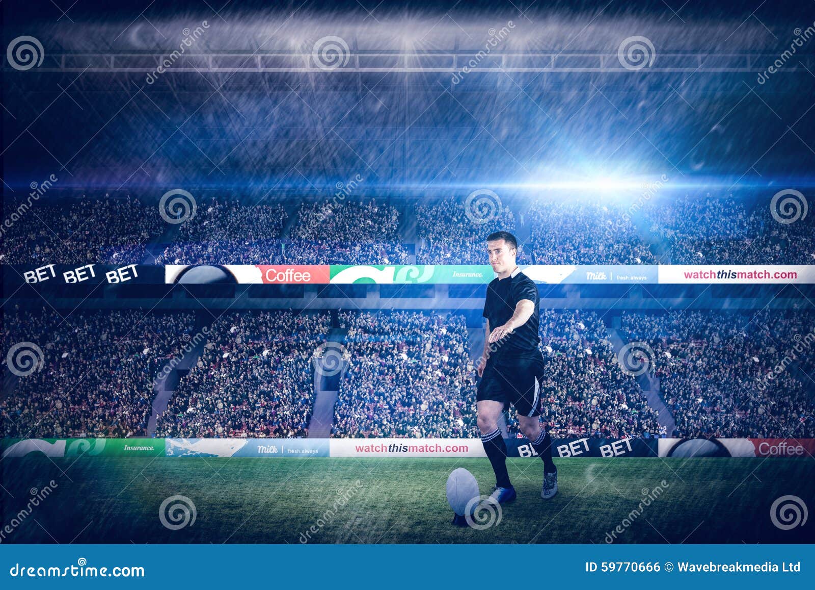 Composite Image of Rugby Player Doing a Drop Kick Stock Photo - Image ...