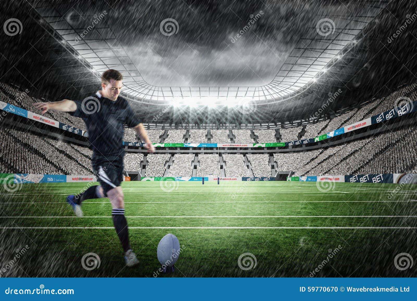 Composite Image of Rugby Player Doing a Drop Kick Stock Photo - Image ...