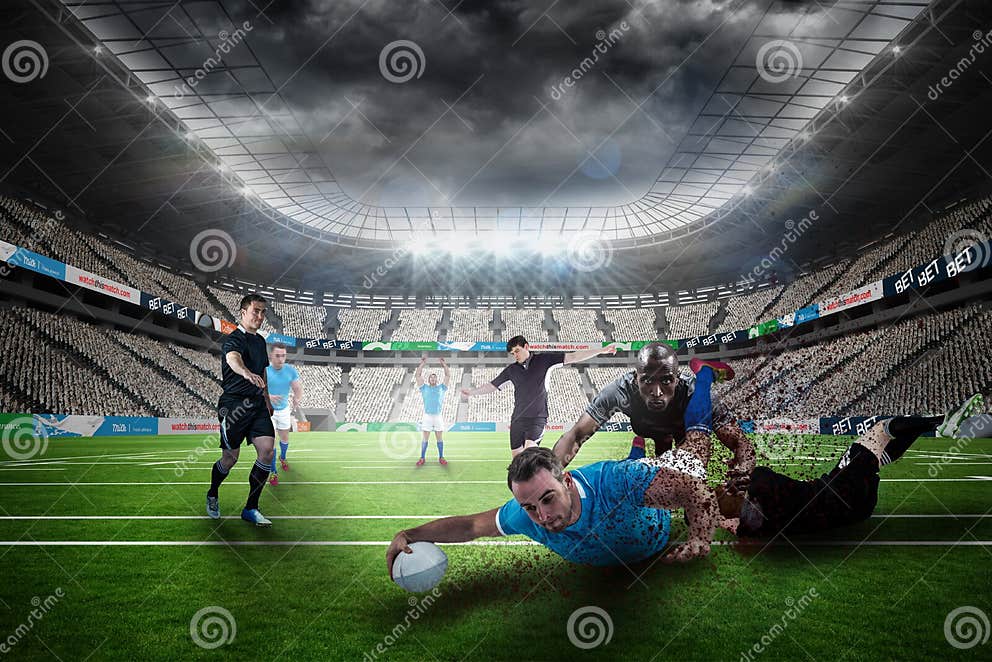 Composite Image of Rugby Player Doing a Drop Kick Stock Photo - Image ...