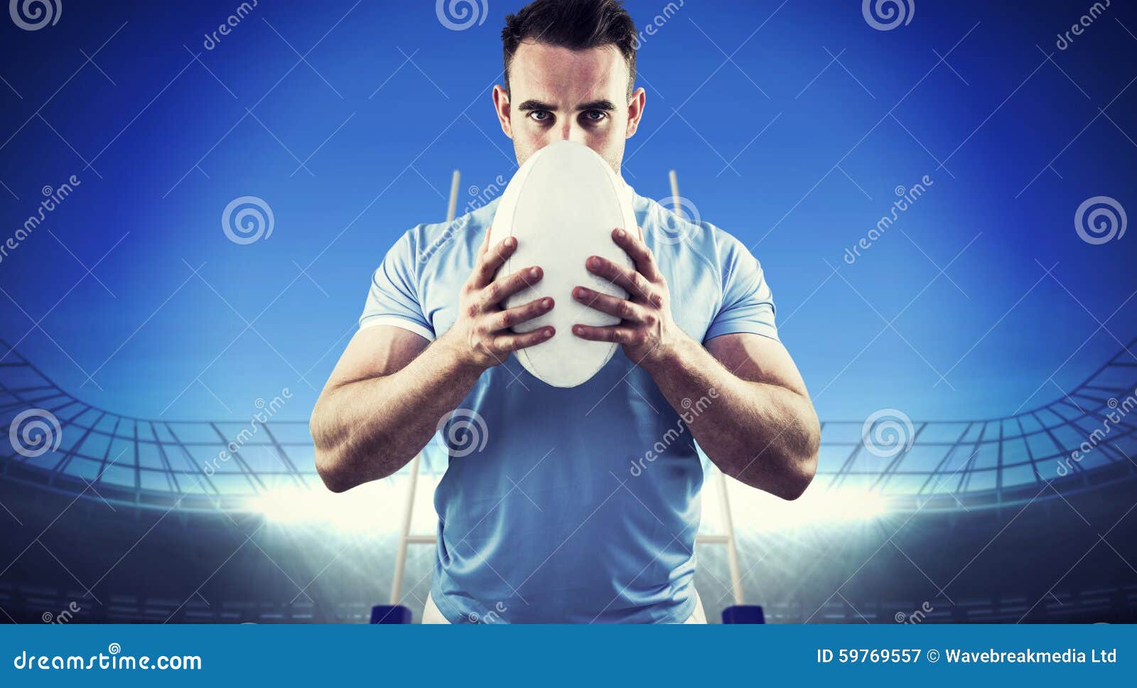 Composite Image of Rugby Player Looking at Camera with Ball Stock Image ...