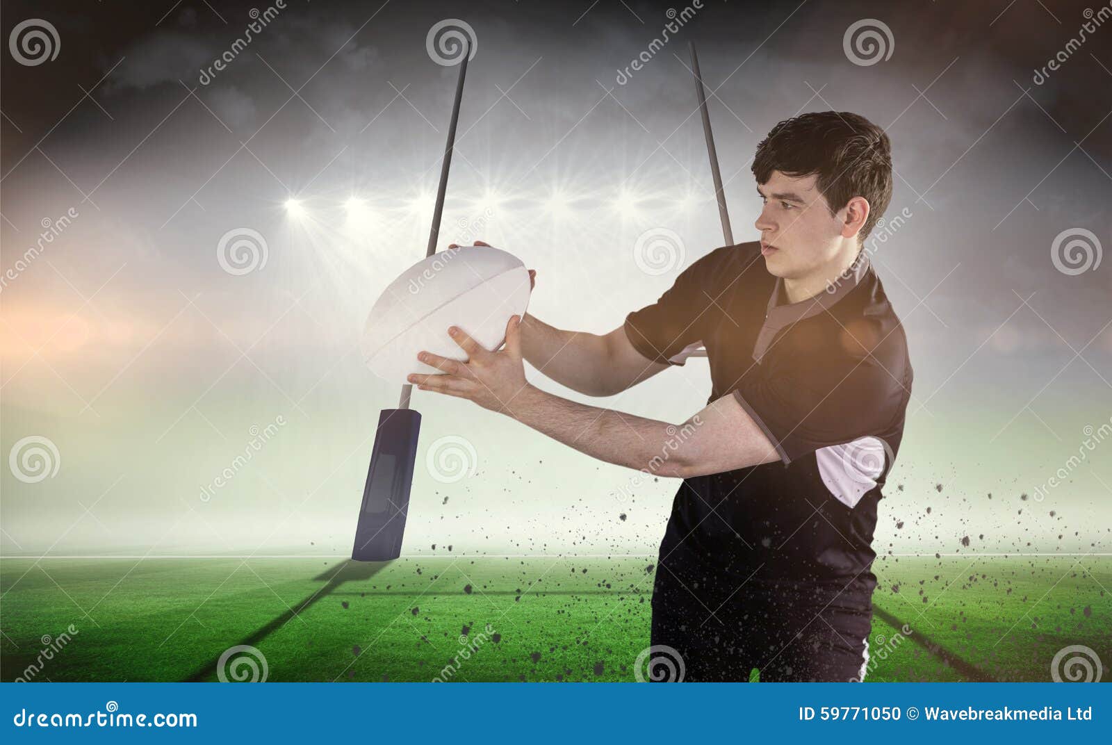 Composite Image of Rugby Player Receiving a Side Pass Stock Photo ...
