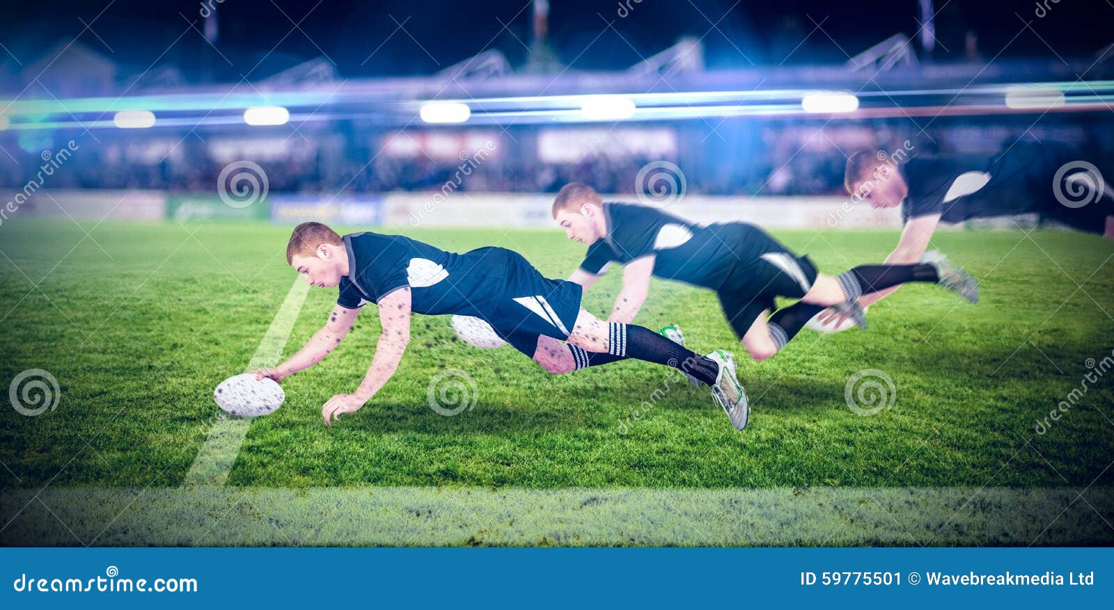 Composite Image of a Rugby Player Scoring a Try Stock Image - Image of ...