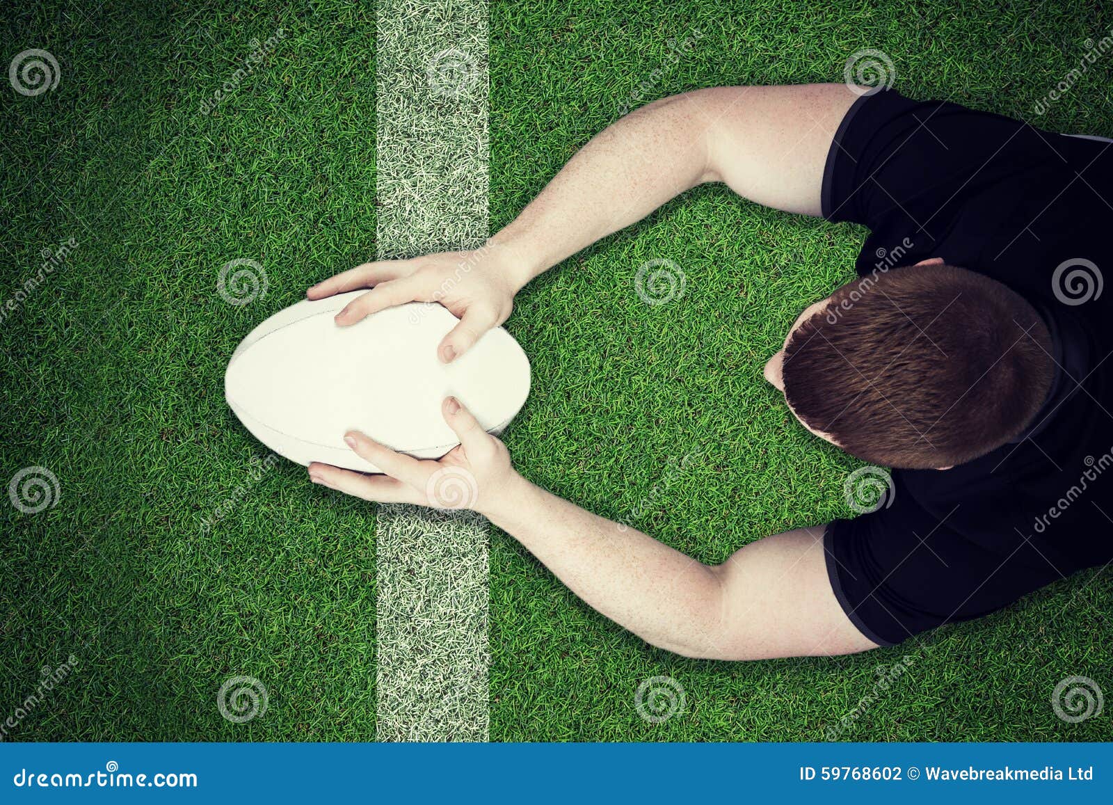 Composite Image of a Rugby Player Scoring a Try Stock Photo - Image of ...