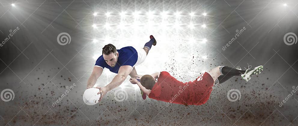 Composite Image of a Rugby Player Scoring a Try Stock Image - Image of ...