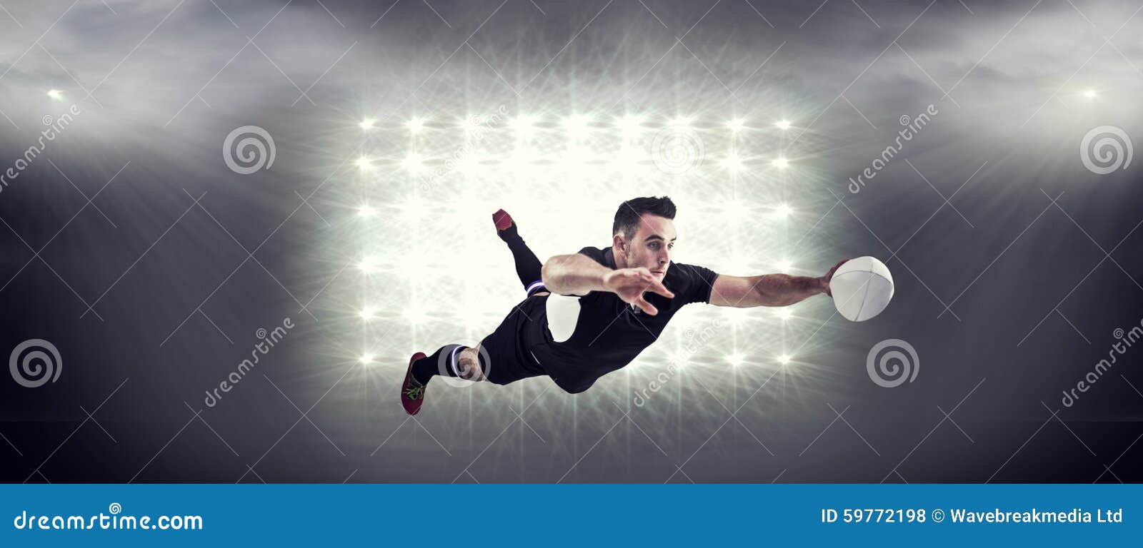 Composite Image of Rugby Player Scoring a Try Stock Photo - Image of ...