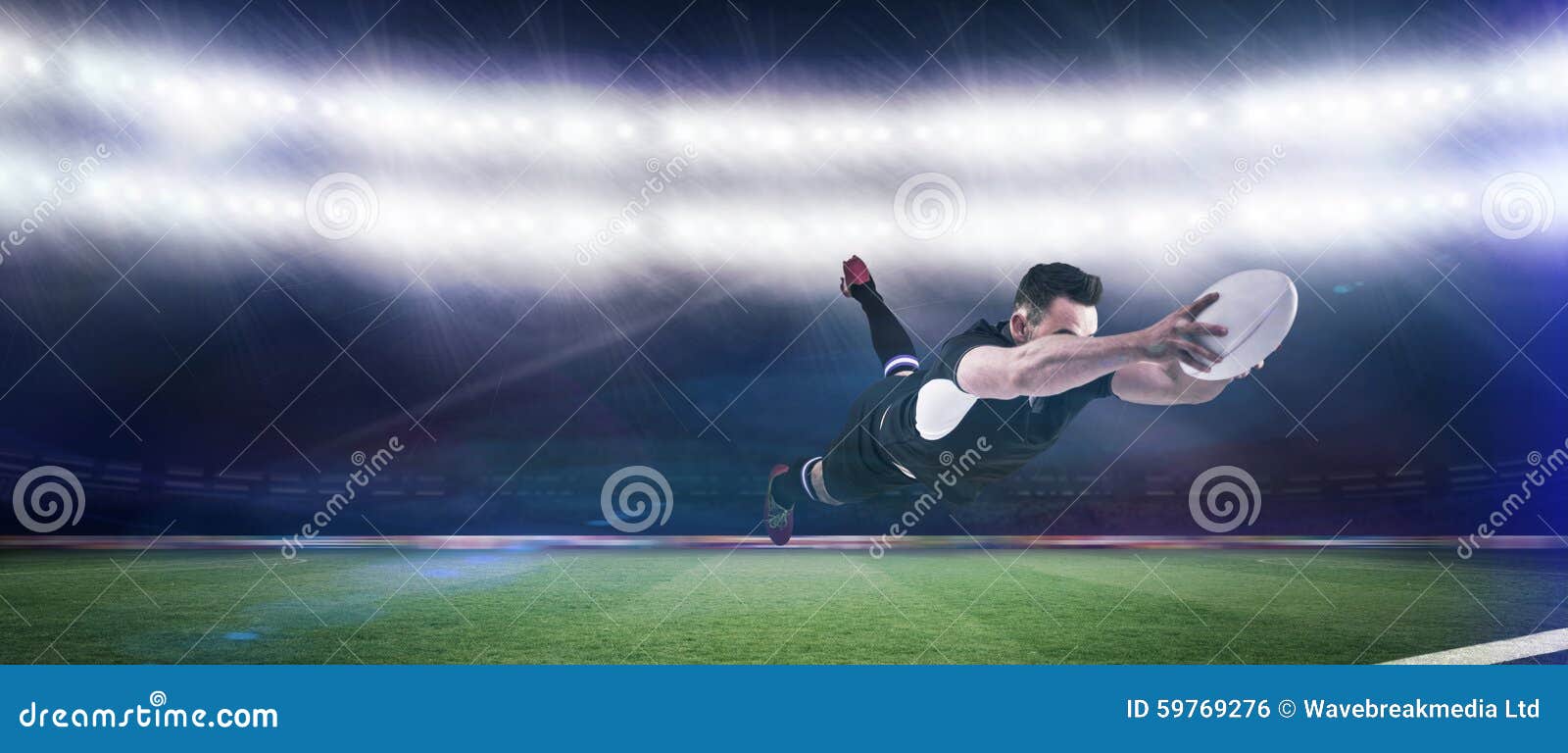 Composite Image of Rugby Player Scoring a Try Stock Photo - Image of ...