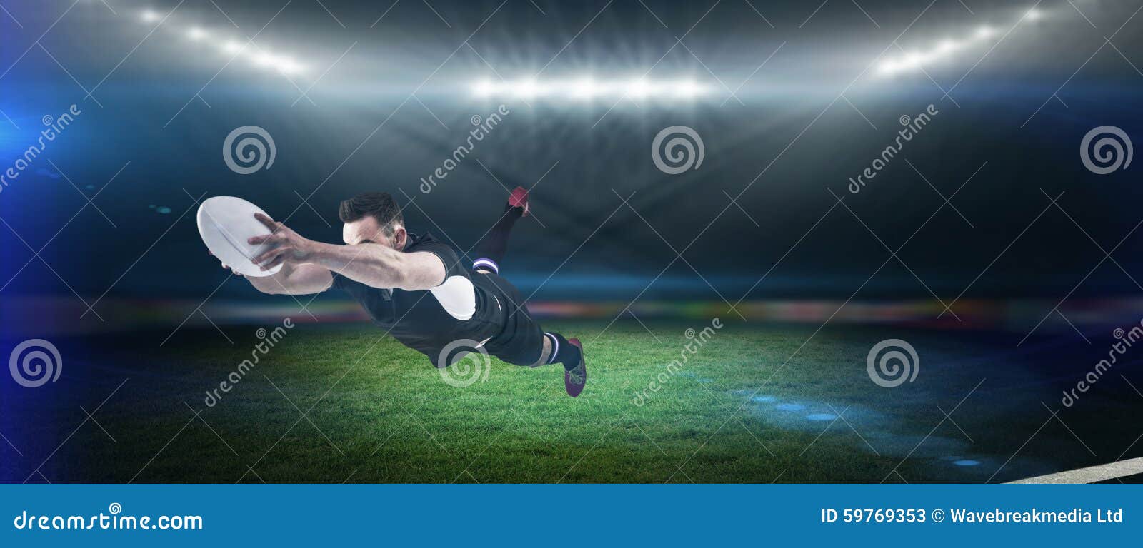 Composite Image of Rugby Player Scoring a Try Stock Image - Image of ...