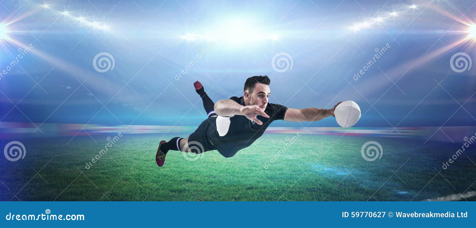 Composite Image of Rugby Player Scoring a Try Stock Image - Image of ...