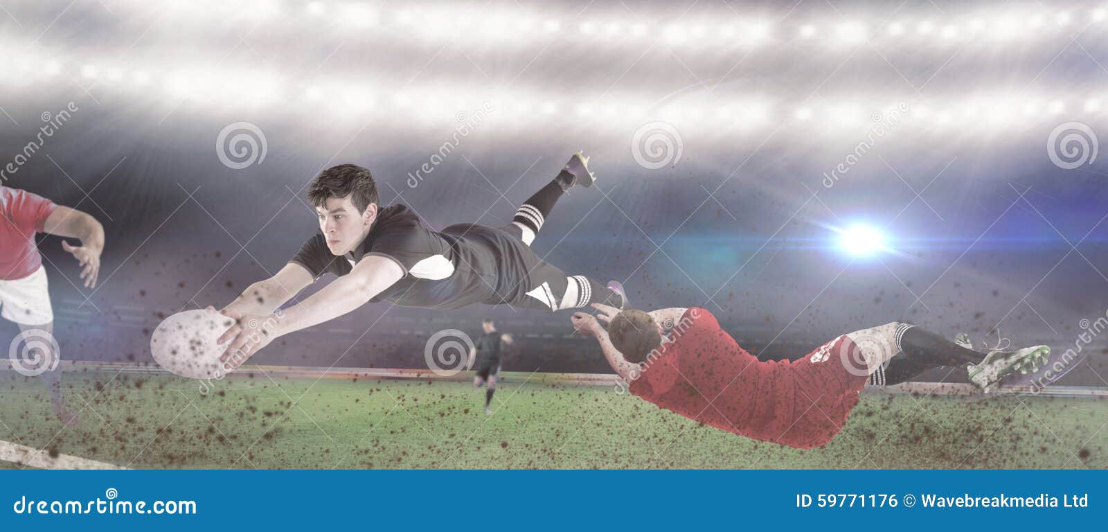 Composite Image of a Rugby Player Scoring a Try Stock Photo - Image of ...