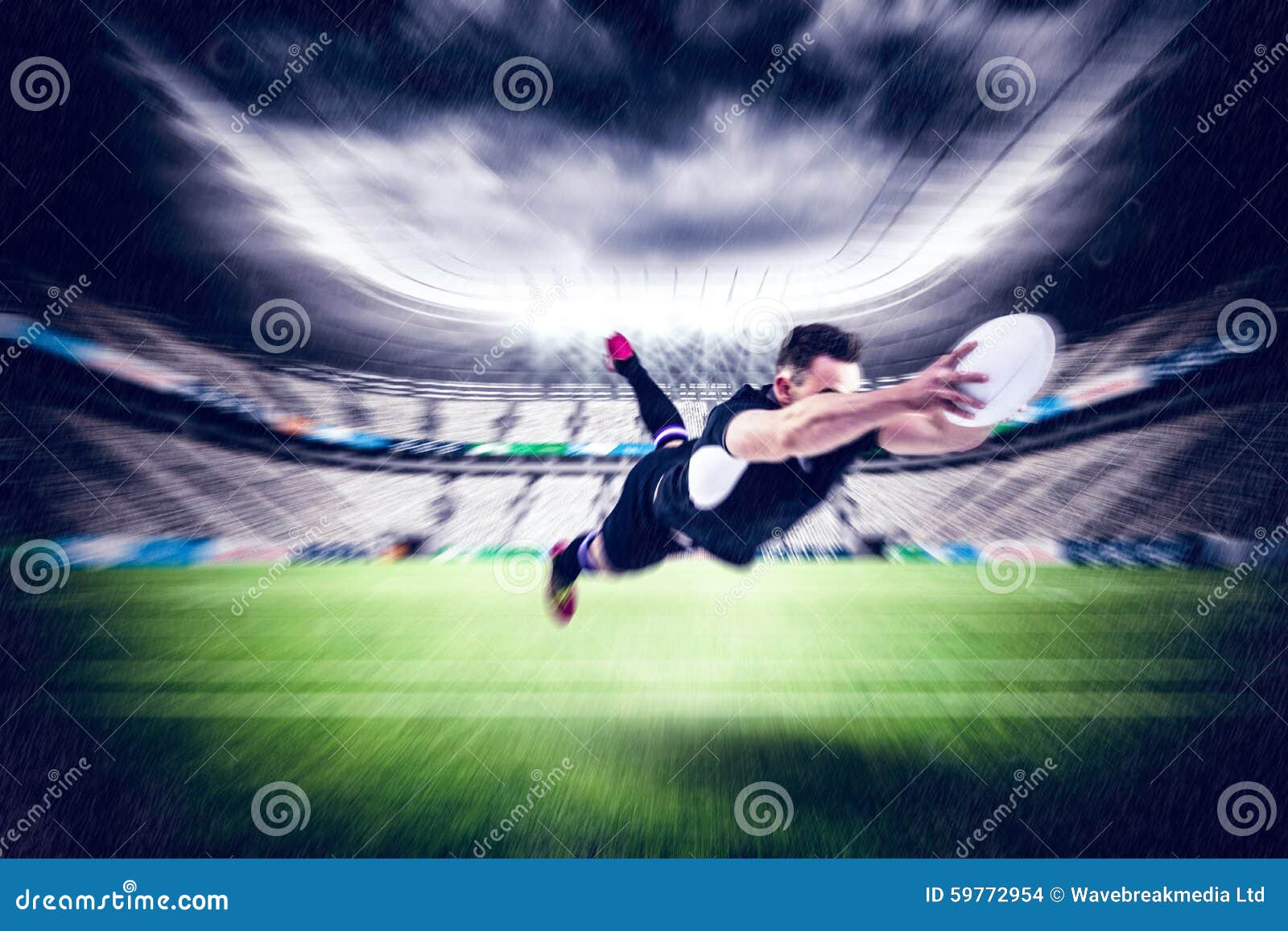 Composite Image of Rugby Player Scoring a Try Stock Photo - Image of ...