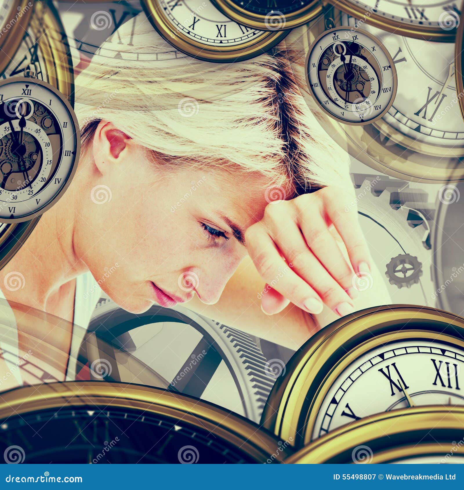 Composite Image of Sad Woman Crying with Hand on Forehead Stock Image ...