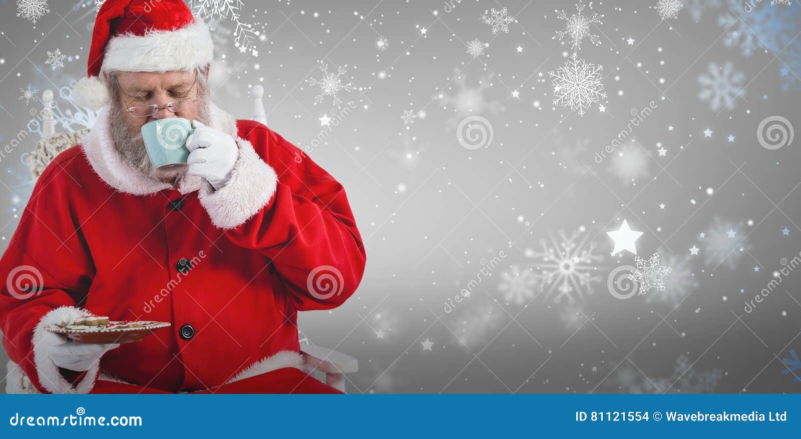 Composite Image of Santa Claus Having Coffee with Cookies Stock Photo ...