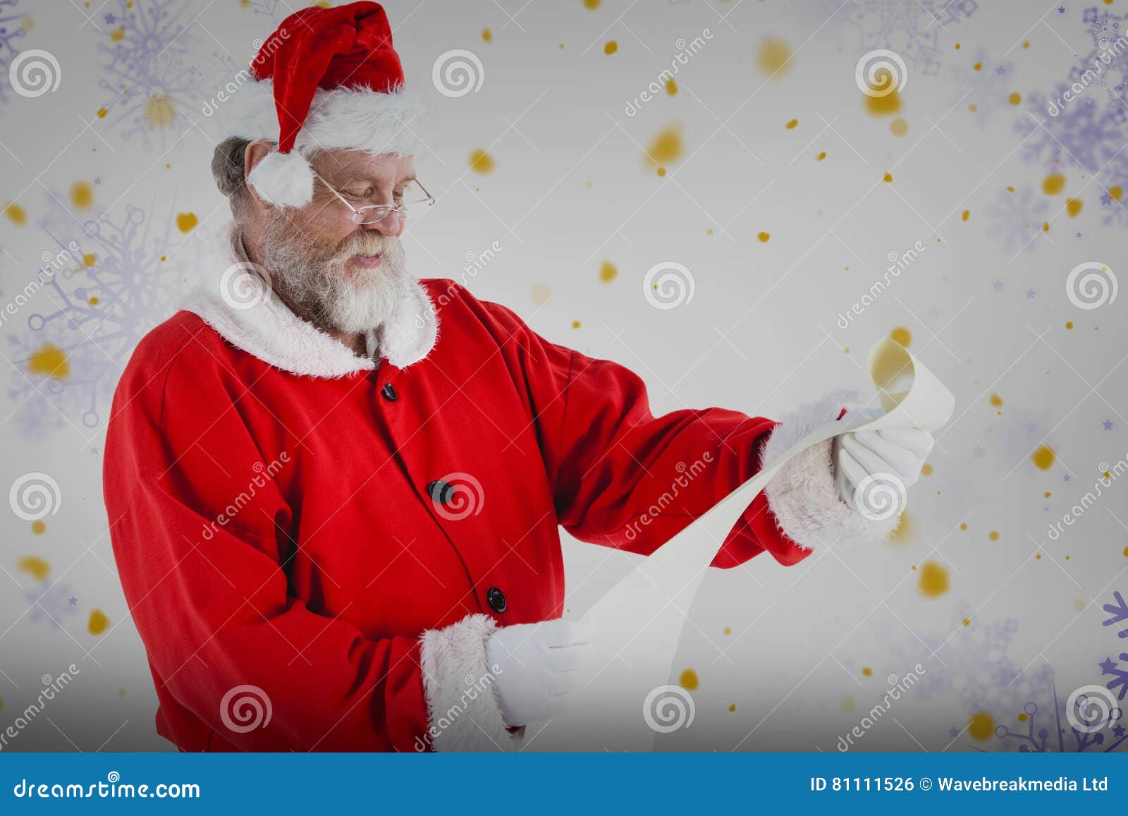 Composite Image of Santa Claus Smiling and Reading Scroll Stock Photo ...