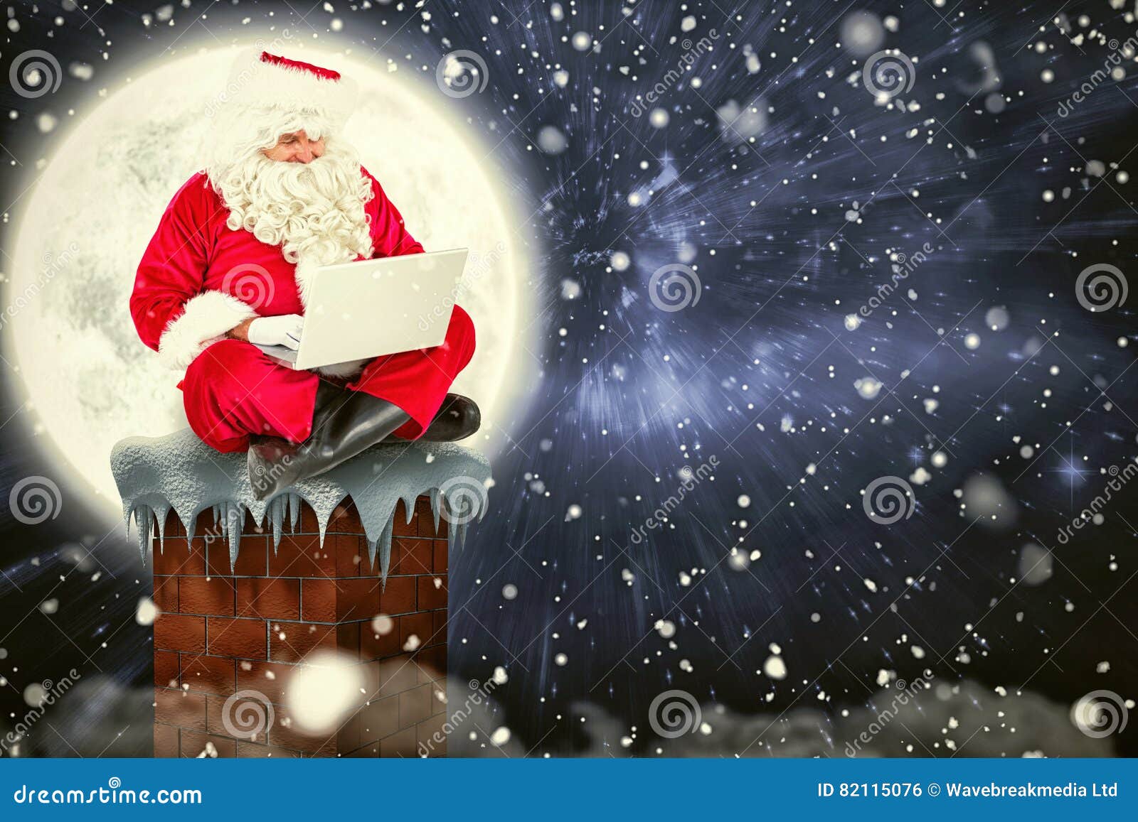 Composite Image of Santa Sitting and Using His Laptop Stock ...