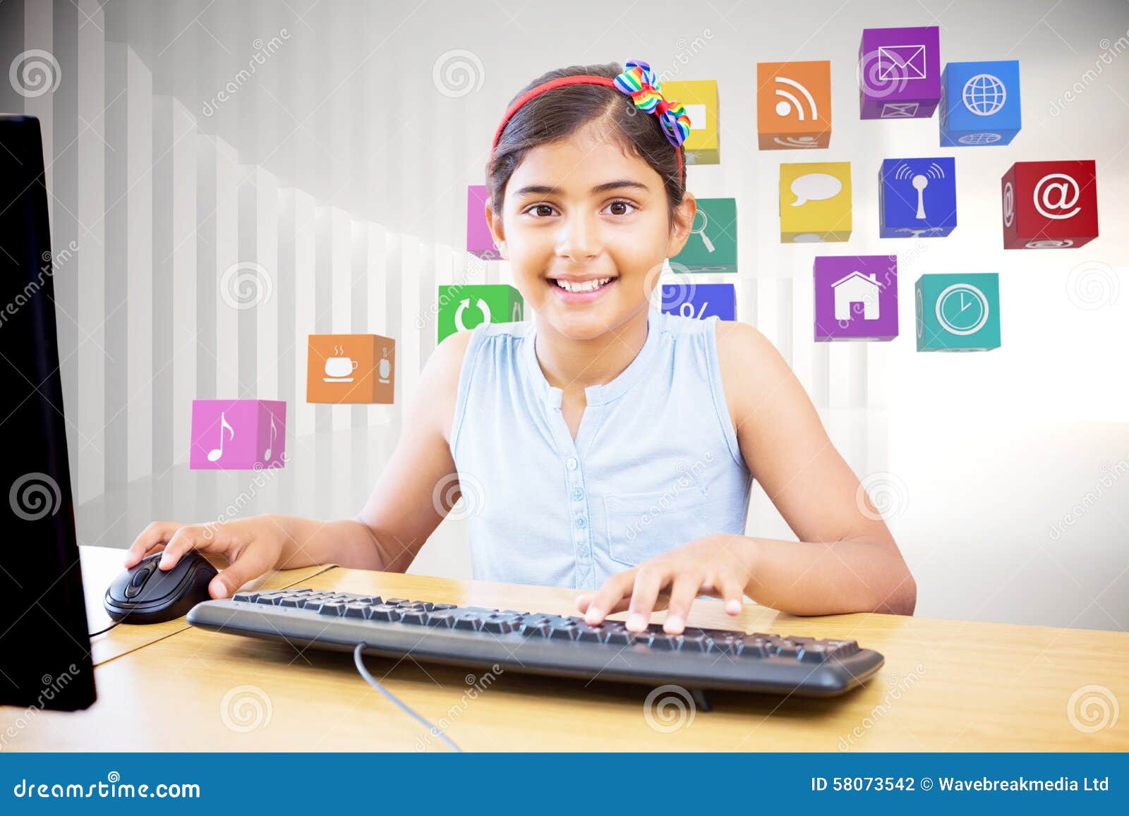 Composite Image of School Kid on Computer Stock Photo - Image of ...