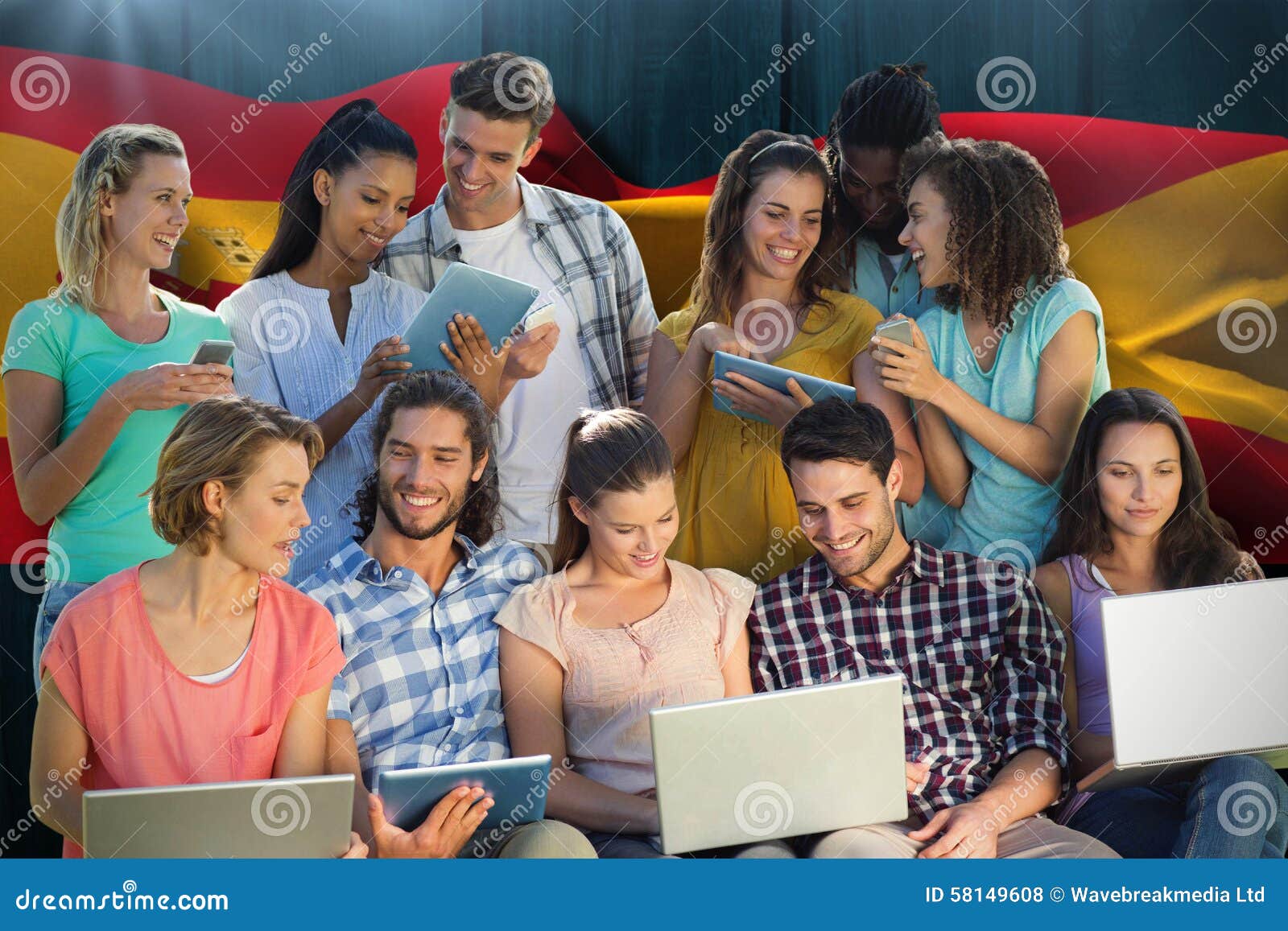 Composite Image of Several Students Using Electronic Devices Stock ...
