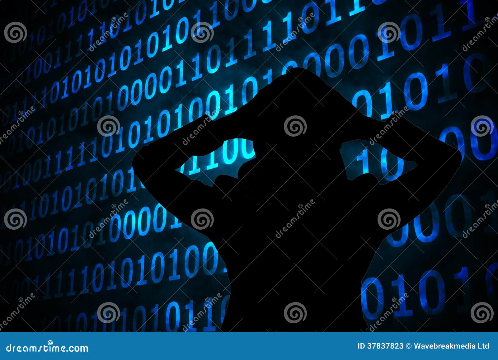 Composite Image of Shiny Blue Binary Code on Black Background Stock ...