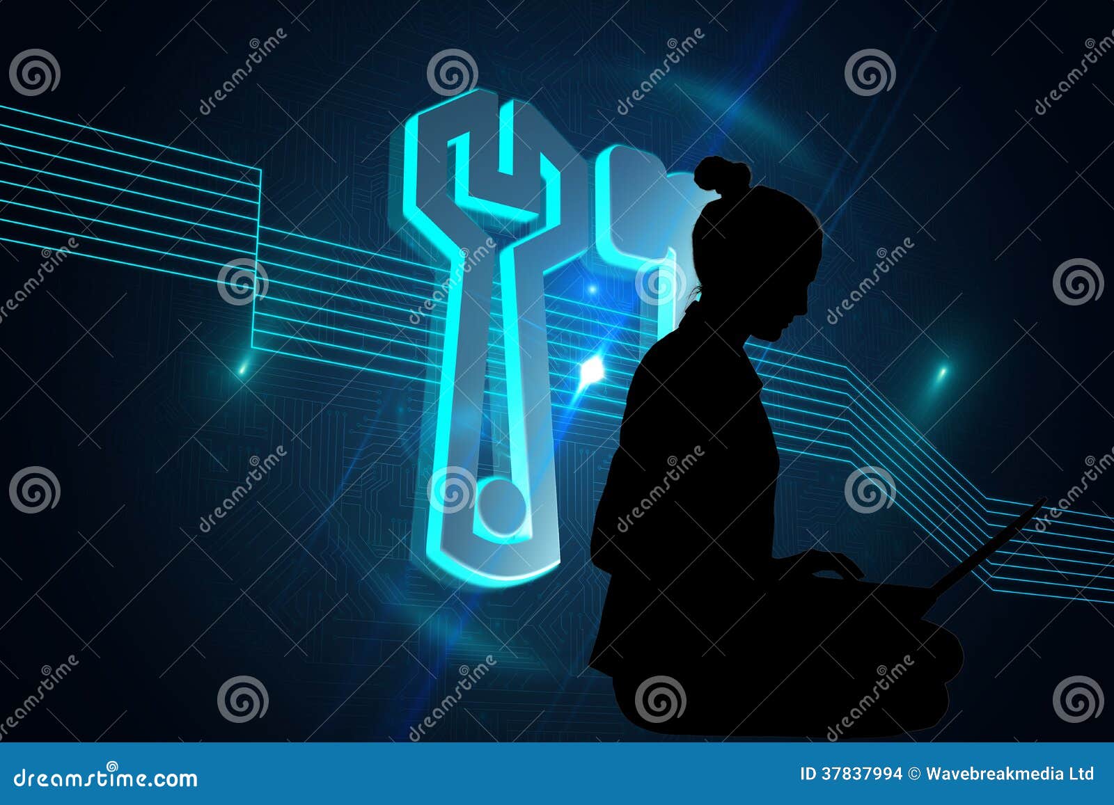 Composite Image of Shiny Tools on Black Background Stock Illustration ...