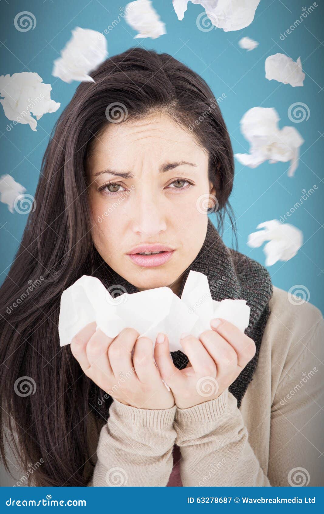 Composite Image of Sick Brunette Looking at Camera Stock Image - Image ...
