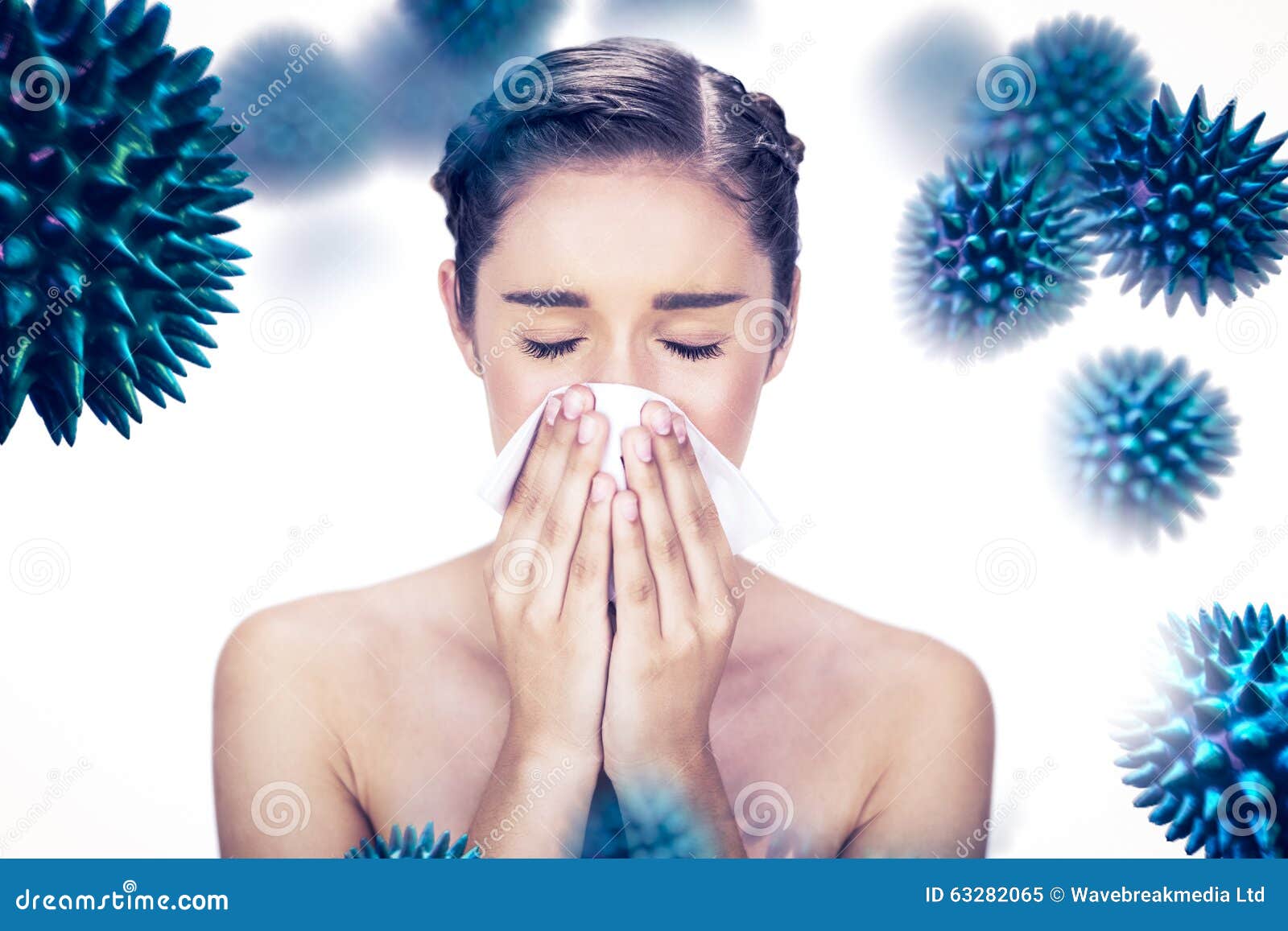 Composite Image of Sick Young Model Blowing Her Nose Stock Image ...