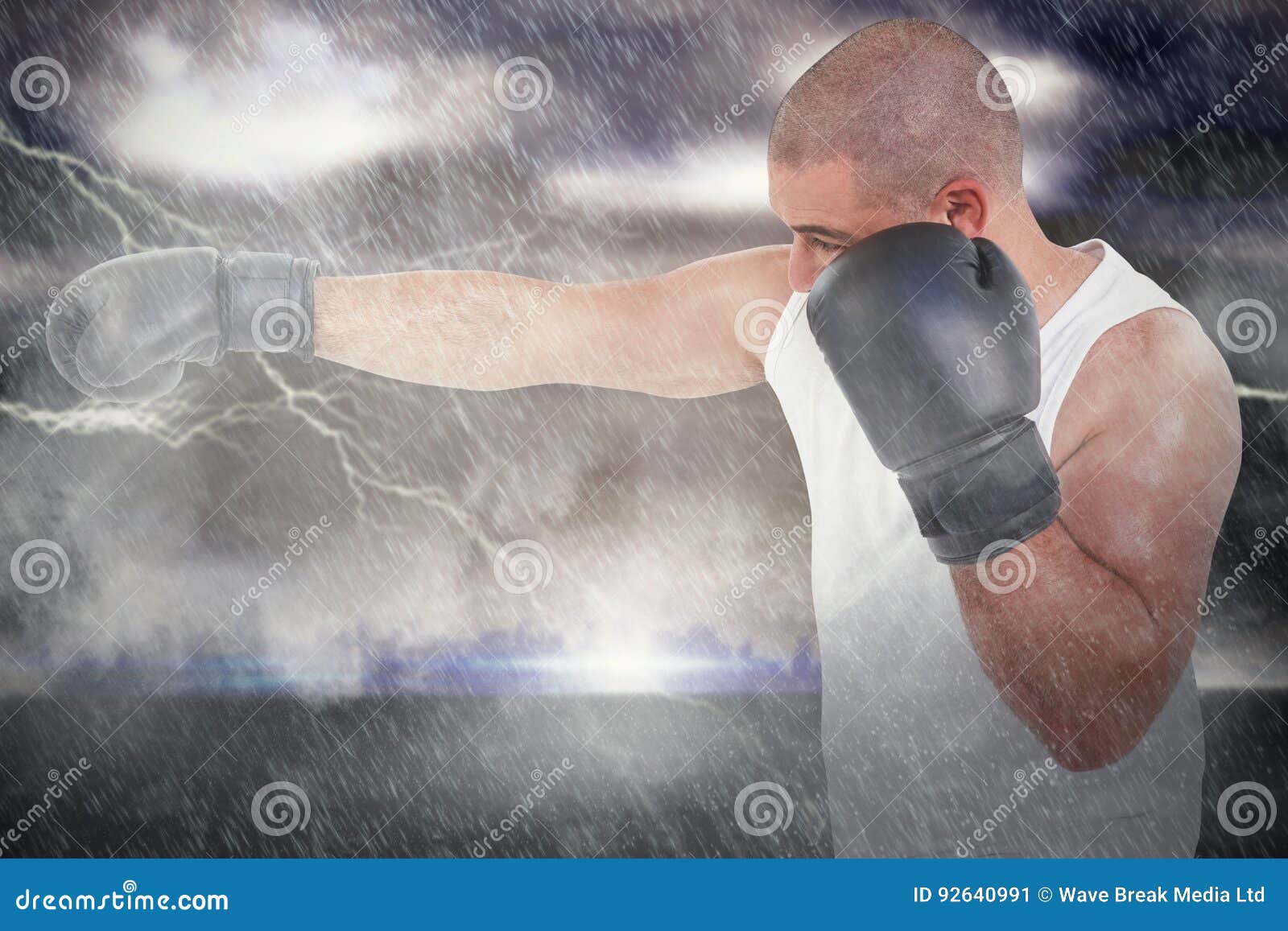 Composite Image of Side View of Boxer Hitting Straight Stock Image ...