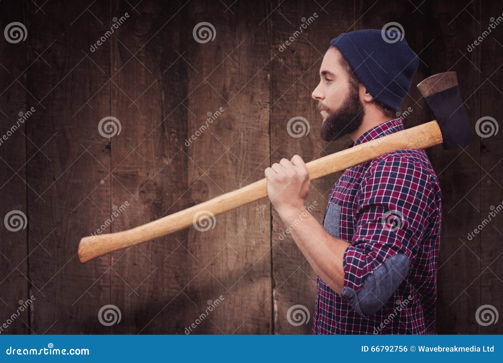 Composite Image of Side View of Hipster with Axe on Shoulder Stock ...