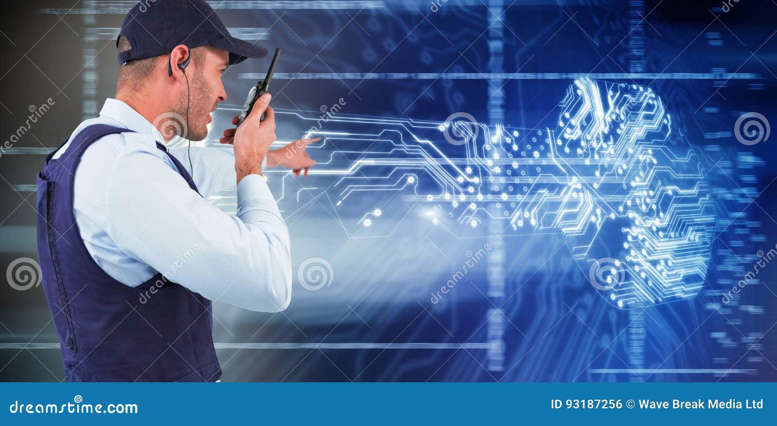 Composite Image of Side View of Security Officer Talking on Walkie ...