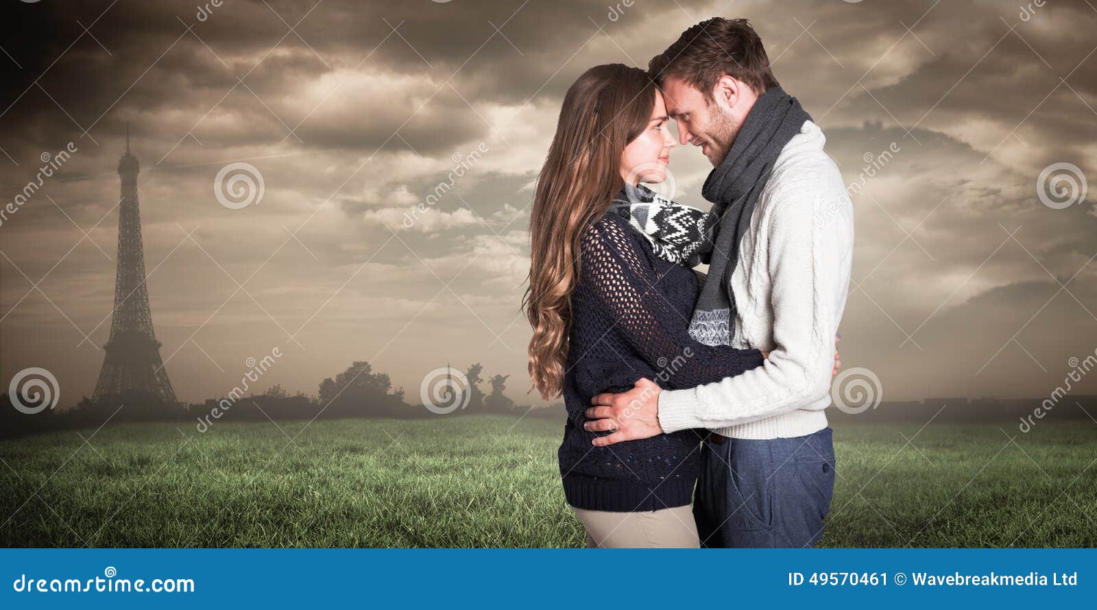 Composite Image of Side View of Young Couple Embracing Stock Image ...