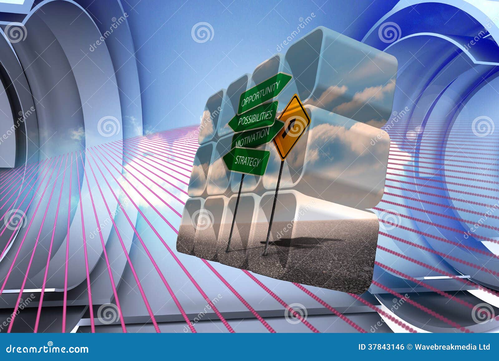 Composite Image of Signposts on Abstract Screen Stock Illustration ...