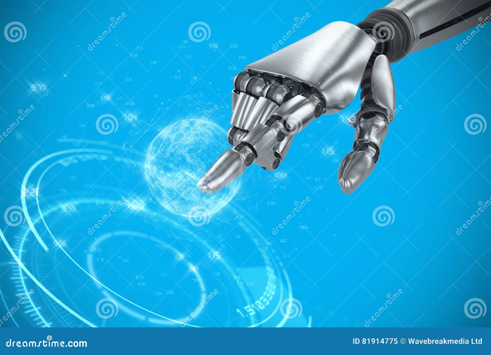 Composite Image of Silver Robot Arm Pointing at Something Stock ...