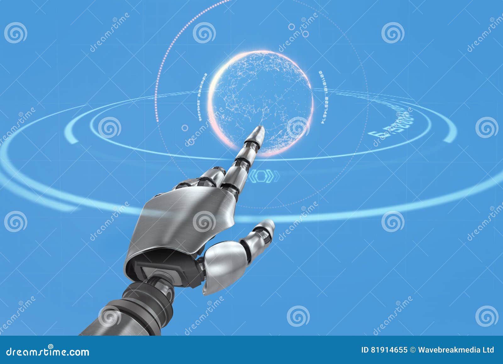 Composite Image of Silver Robot Arm Pointing at Something Stock ...