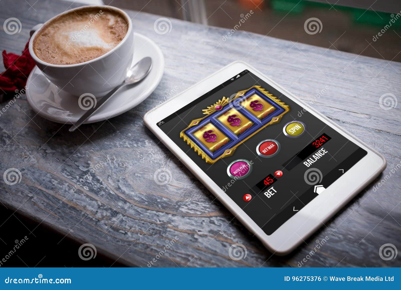 Composite Image of Slot Machine App with Dollar Signs on Mobile Display ...