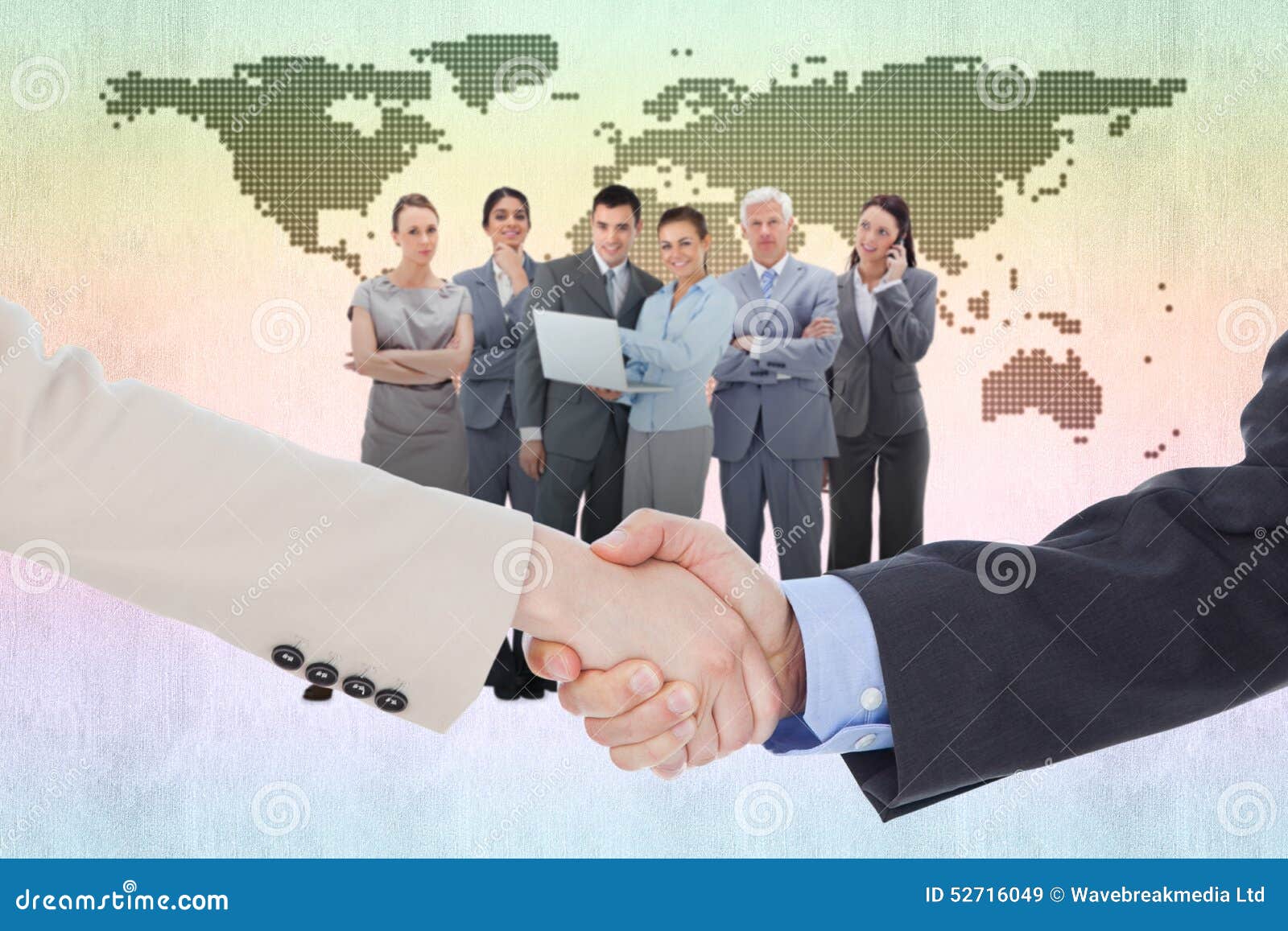 Composite Image of Smiling Business People Shaking Hands while Looking ...