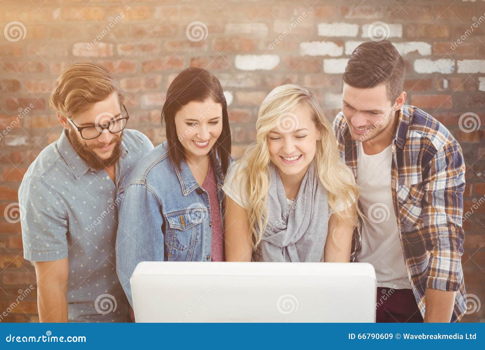 Composite Image of Smiling Business People Working at Computer Desk ...