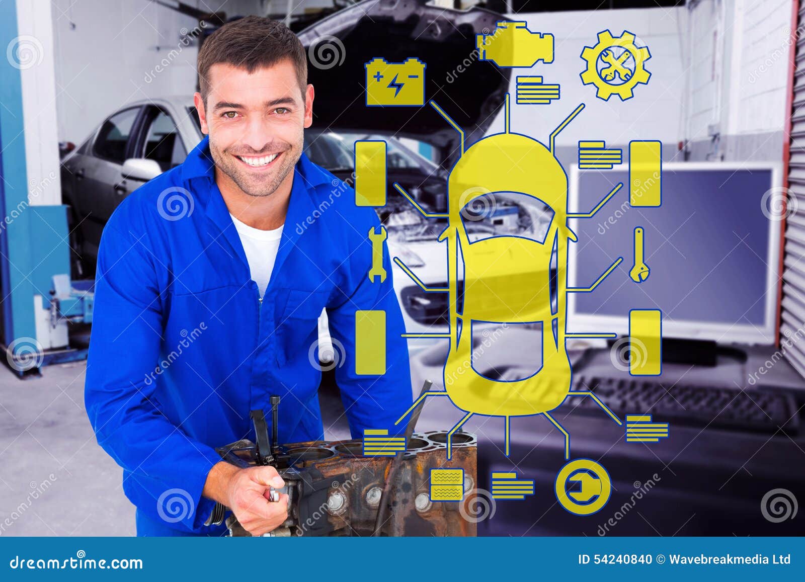 Composite Image Smiling Male Machanic Repairing Car Engine Stock Photos ...