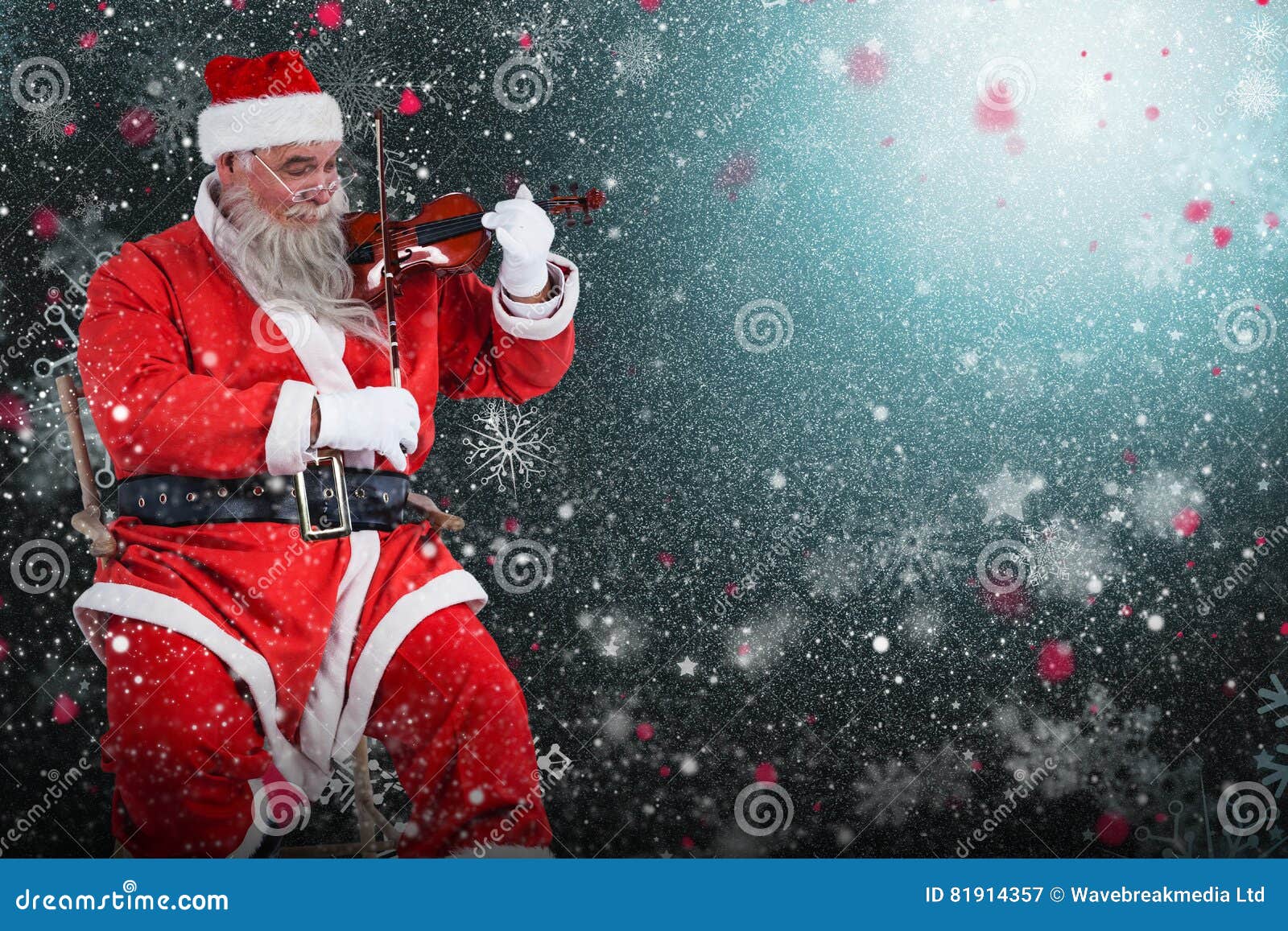 Composite Image of Smiling Santa Claus Playing Violin on Chair Stock ...