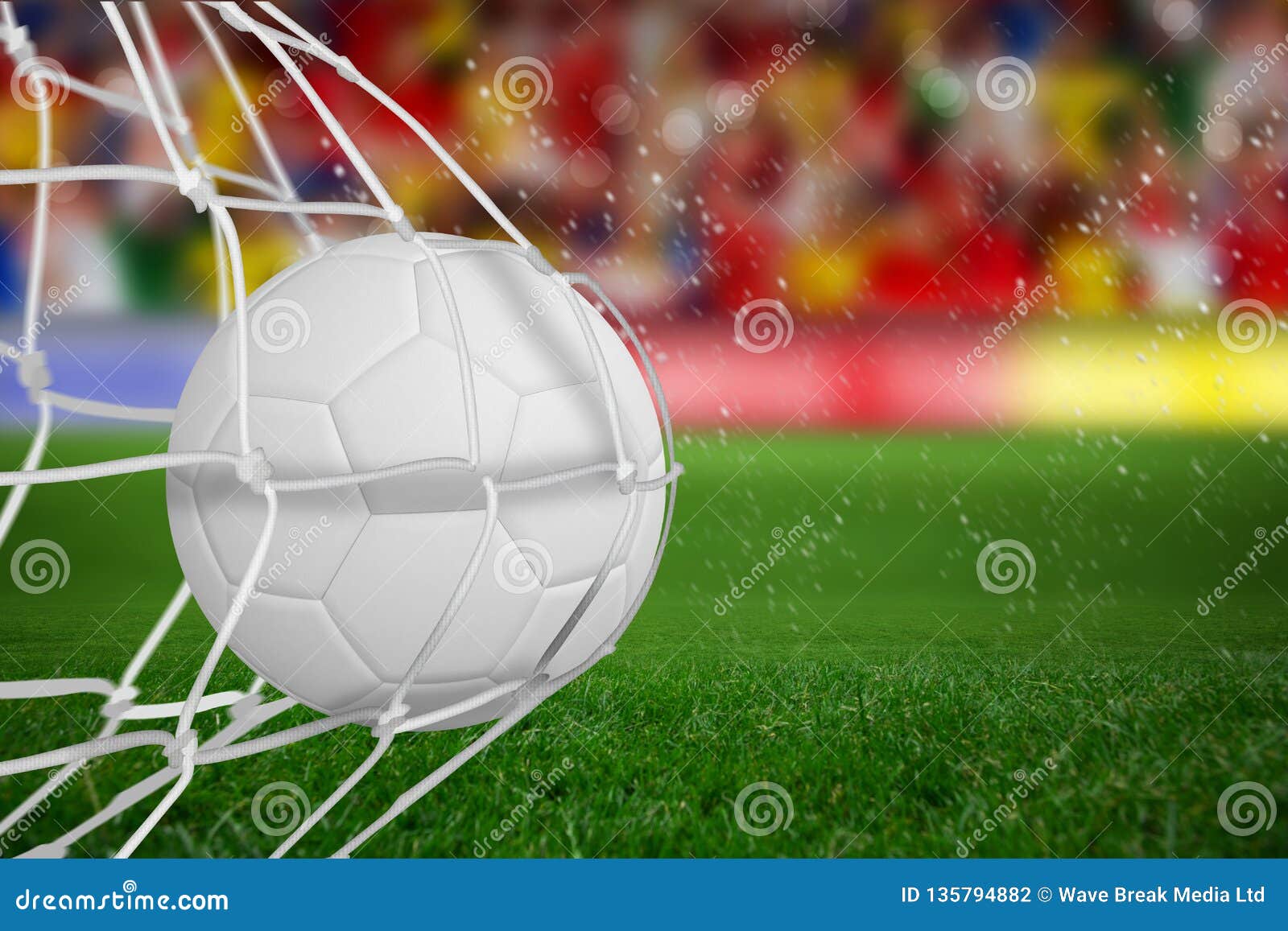 Composite Image of Soccer Ball in Goal Net Stock Photo - Image of game ...