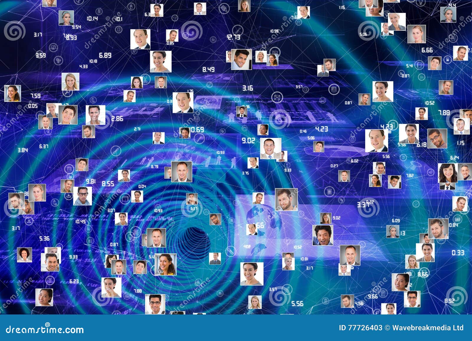 Composite Image of Sphere of Portraits and Numbers Stock Illustration ...