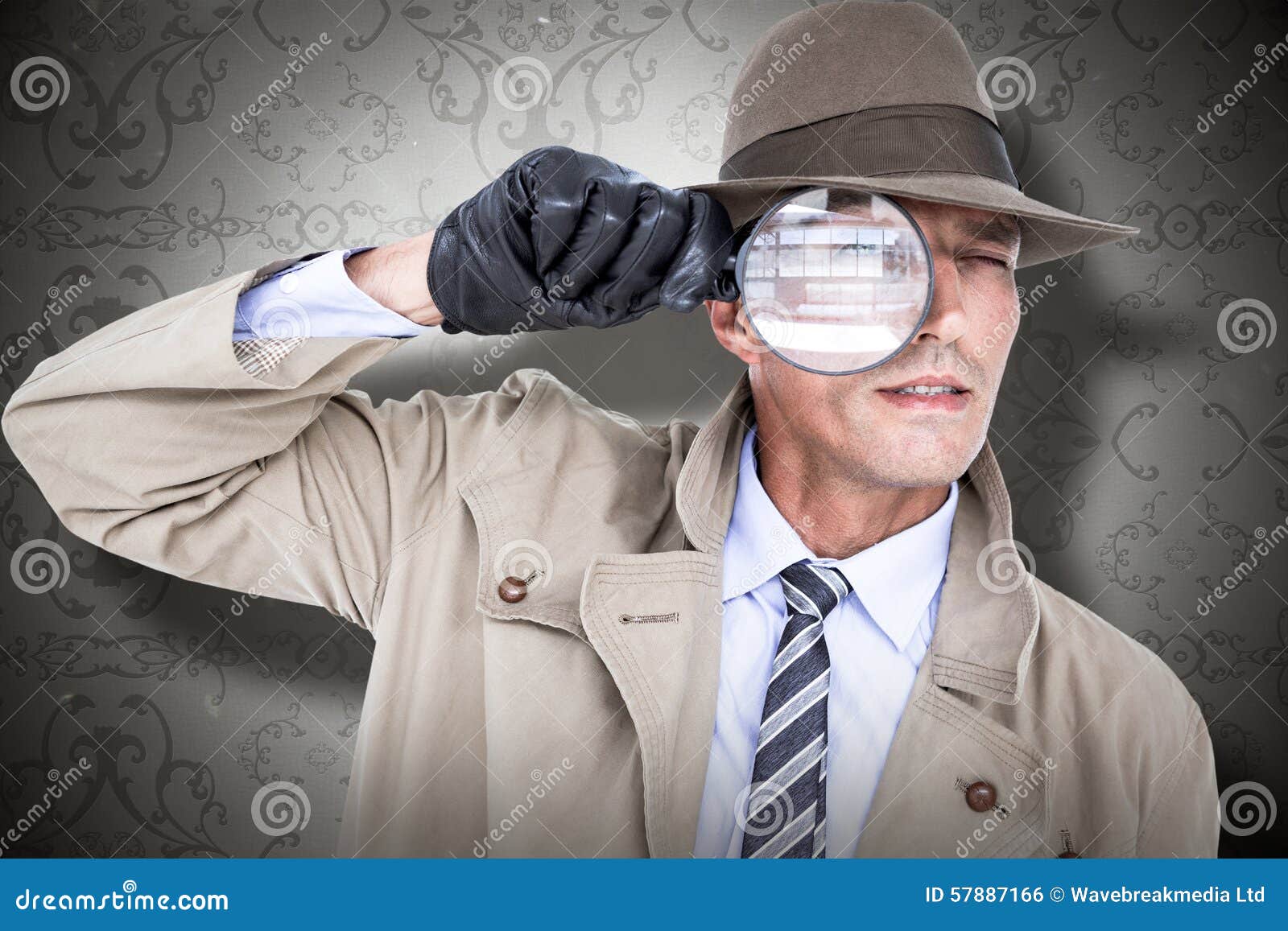 Composite Image of Spy Looking through Magnifier Stock Photo - Image of ...