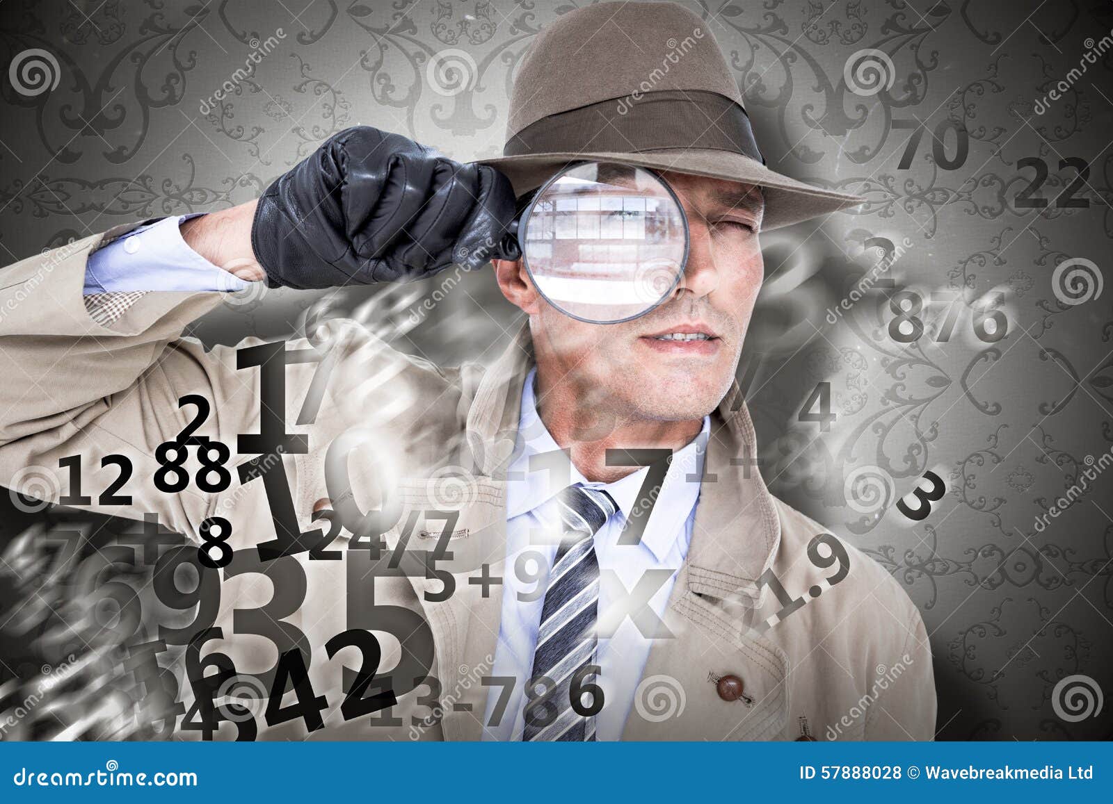 Composite Image of Spy Looking through Magnifier Stock Photo - Image of ...