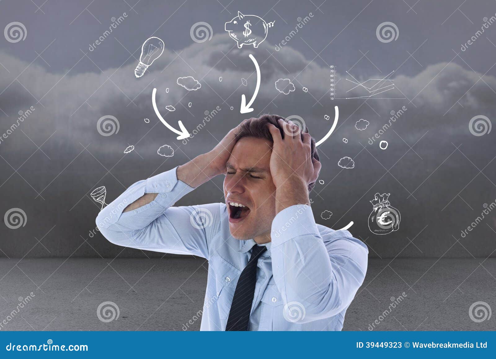 Composite Image of Stressed Businessman with Hands on Head Stock Image ...