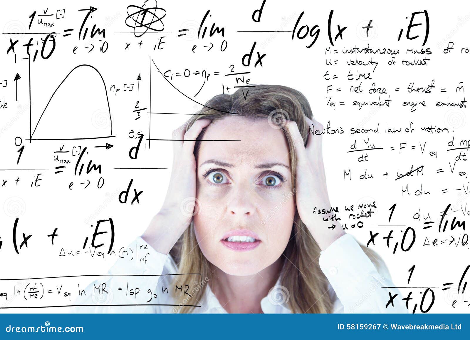 Composite Image of Stressed Businesswoman with Hands on Her Head Stock ...