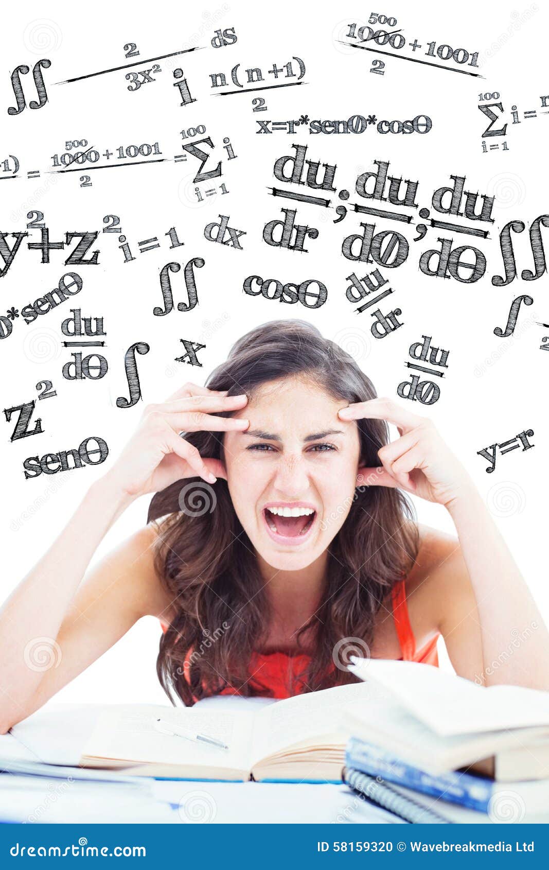 Composite Image of Student Goes Crazy Doing Her Homework Stock Photo ...