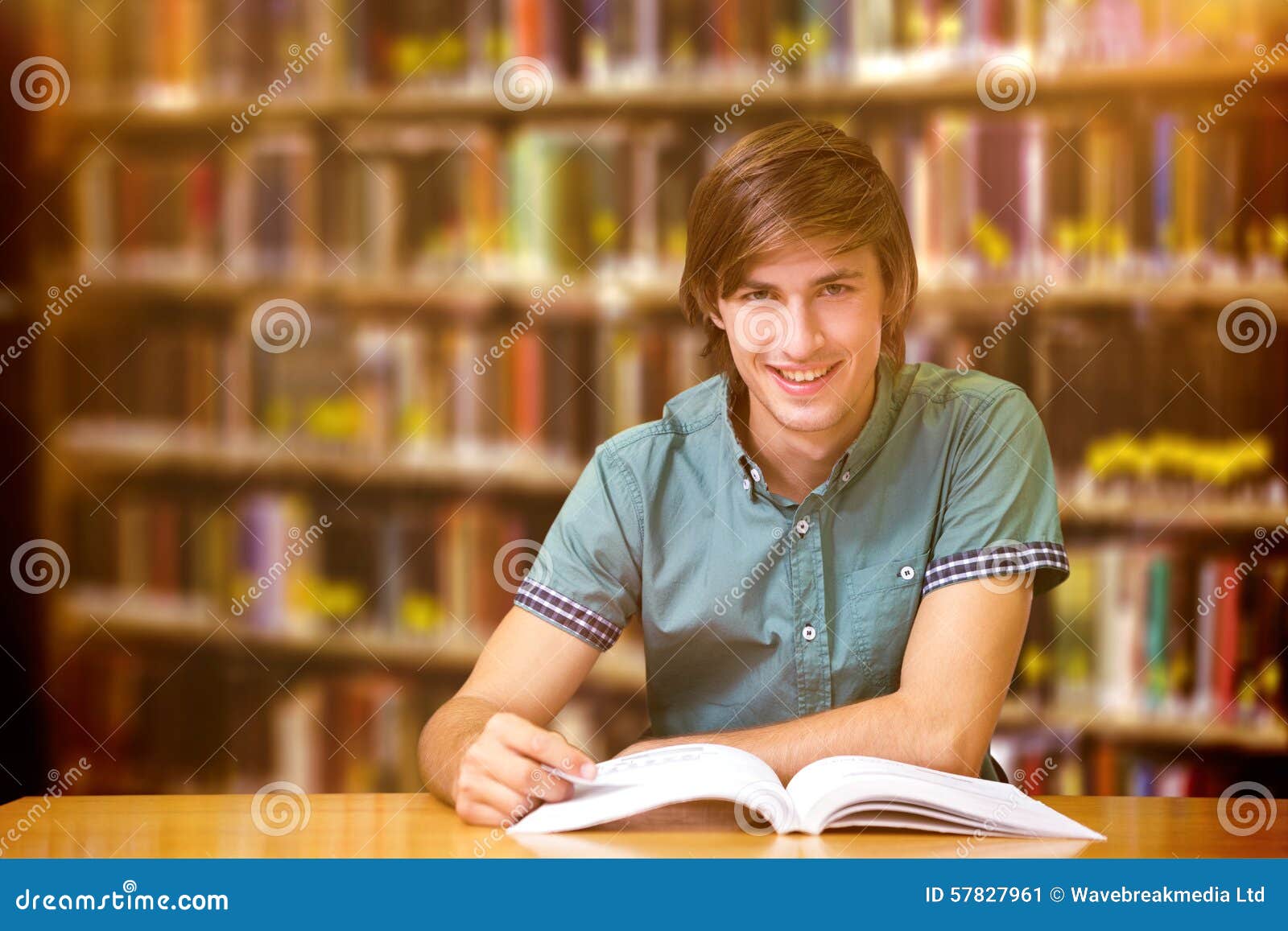Composite Image of Student Sitting in Library Reading Stock Image ...