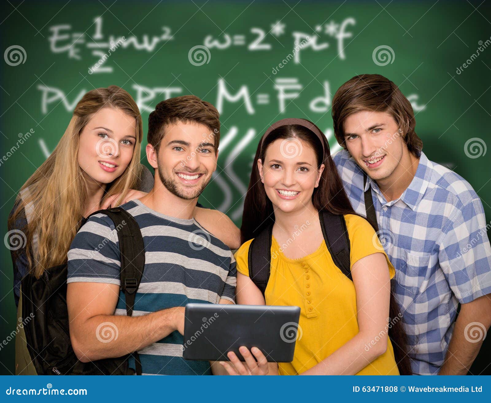 Composite Image of Students Using Digital Tablet at College Corridor ...