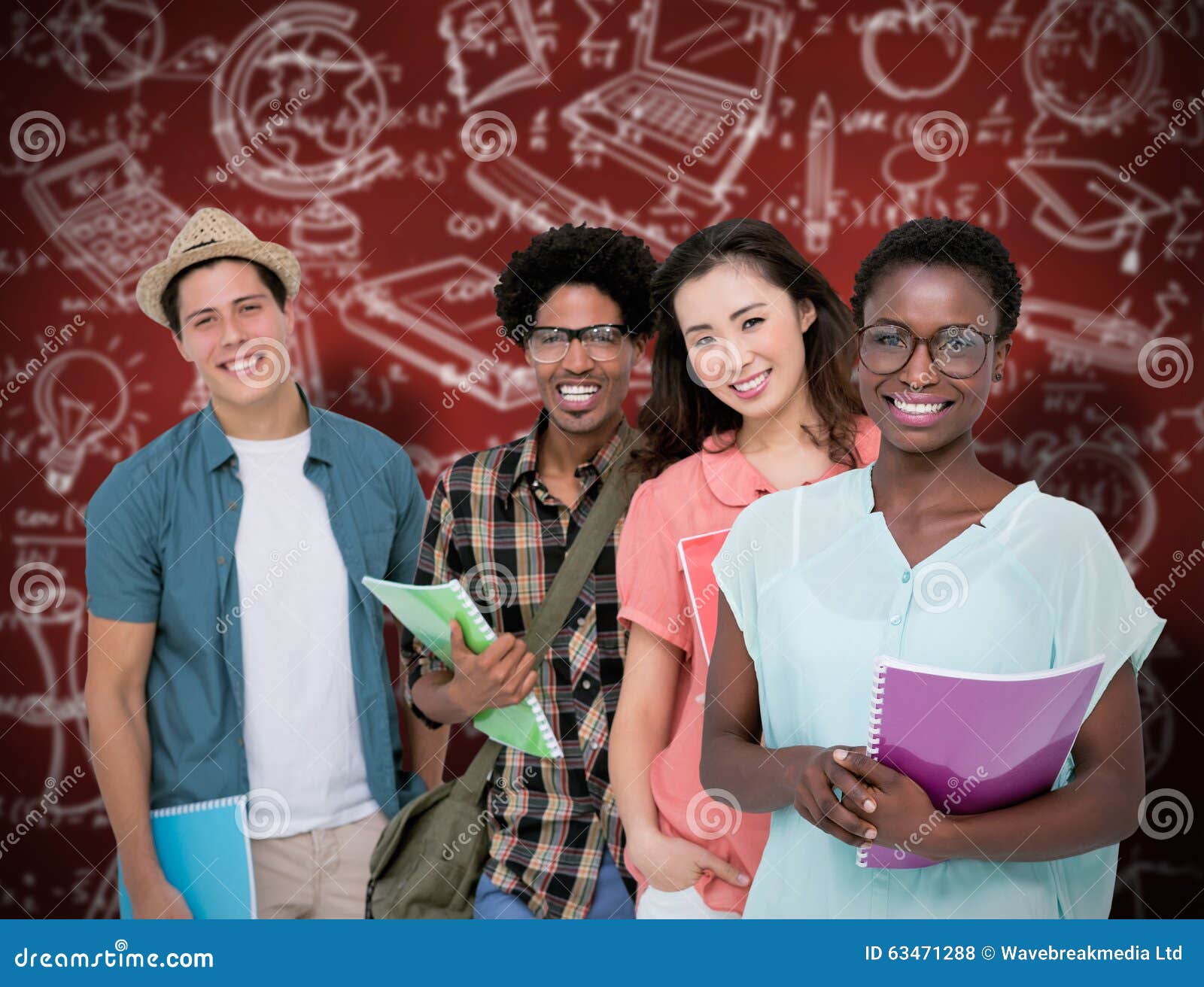 Composite Image of Stylish Students Smiling at Camera Together Stock ...