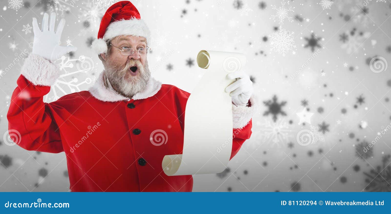 Composite Image of Surprised Santa Claus Making Face while Reading ...