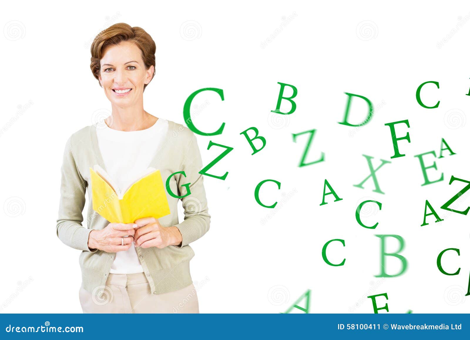 Composite Image of Teacher Reading Book at Library Stock Image - Image ...