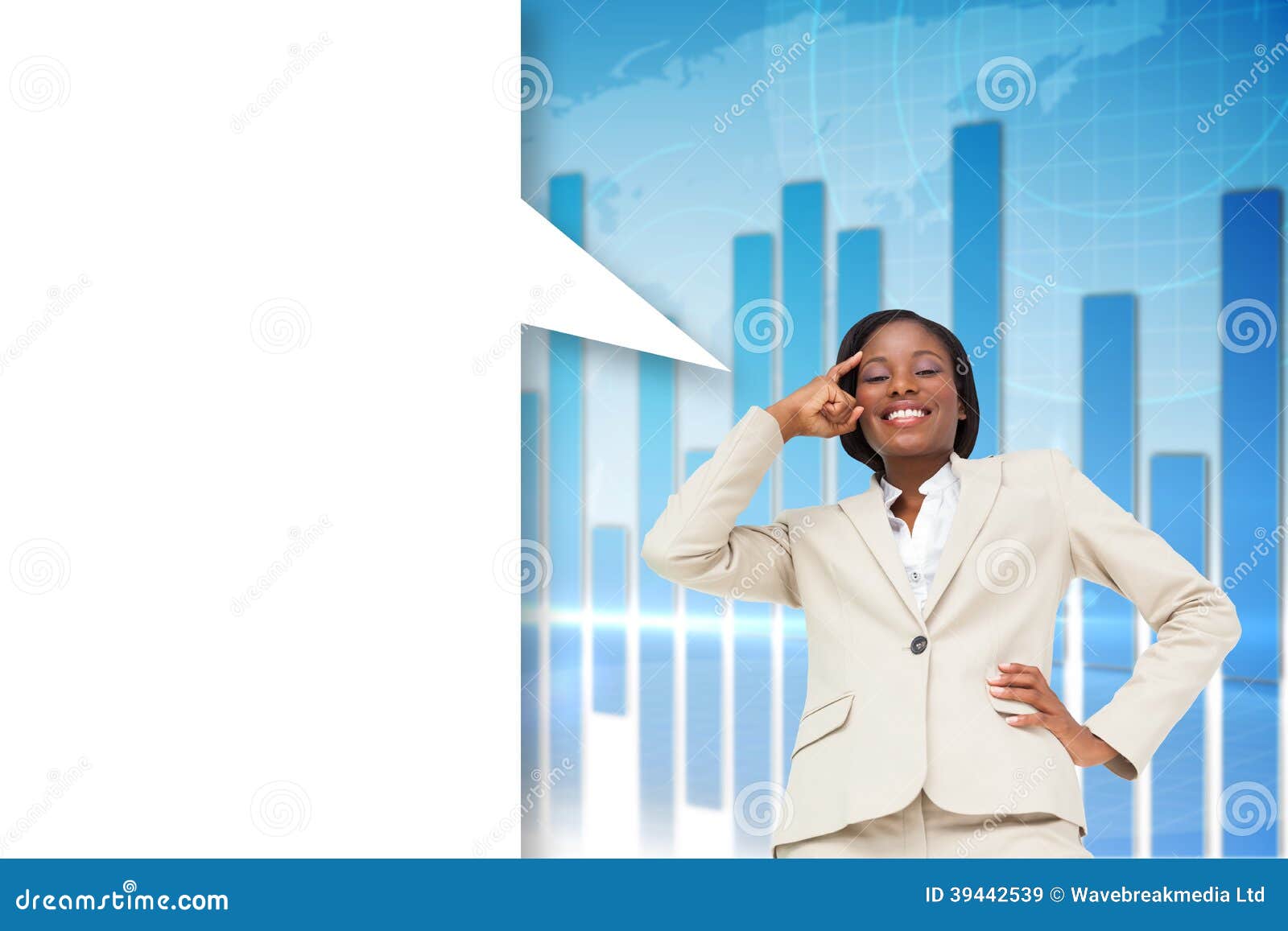 Composite Image Of Thinking Businesswoman With Speech Bubble Stock Image Image Of Bubble